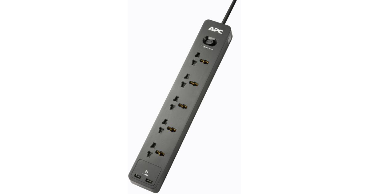 APC SurgeArrest Essential Surge Protector 5x Universal Outlets 2x USB ...