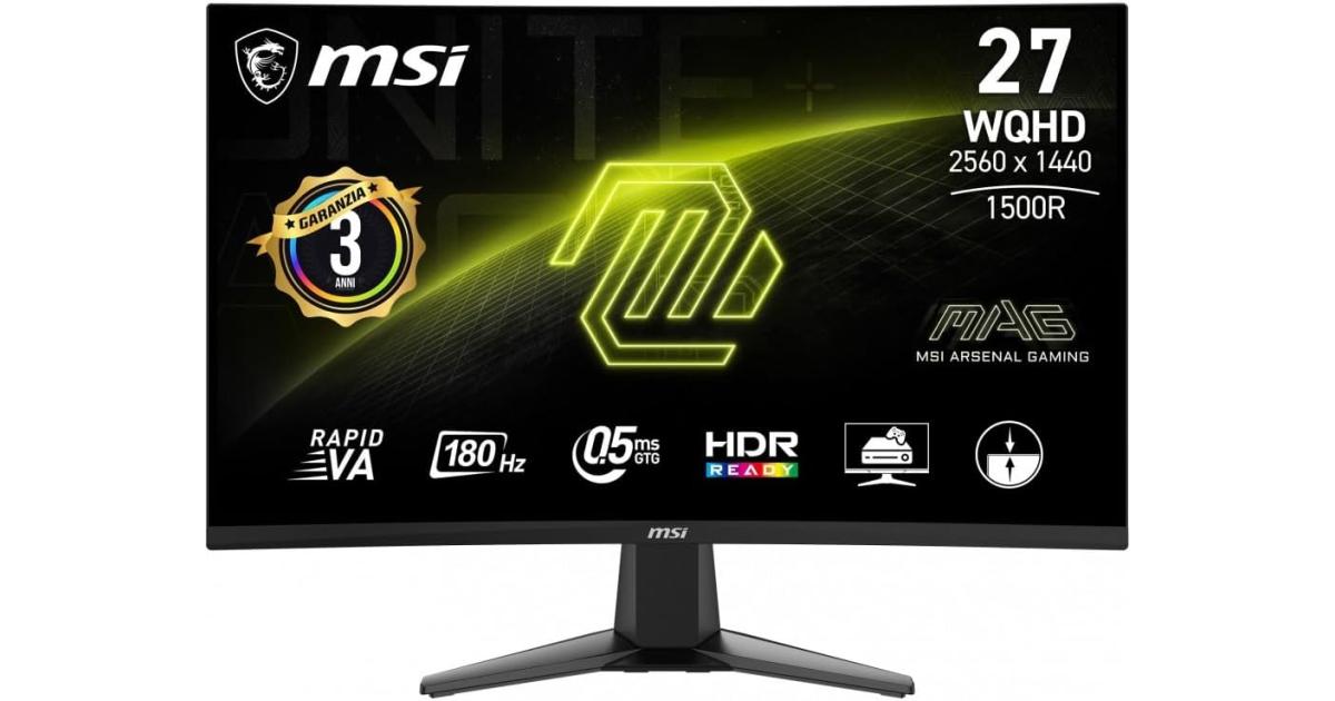MSI MAG 27CQ6F 27" Curved 1500R VA Rapid QHD 2K 180Hz 0.5ms HDR Ready ...