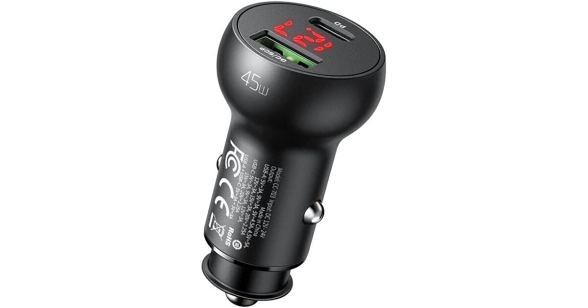 Mcdodo CC-7030 Car Charger, USB + USB-C, with Display, 45W (Black ...