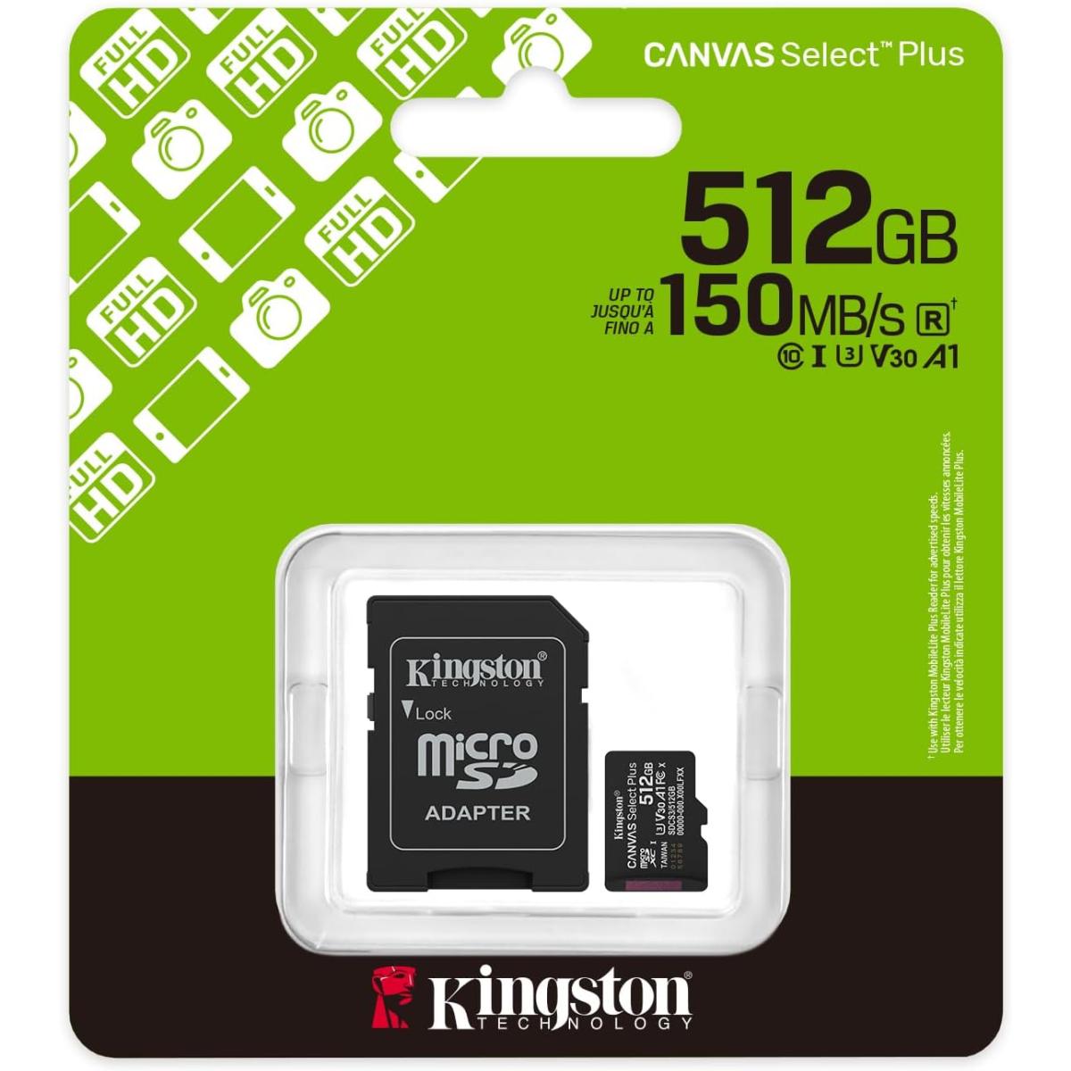 Kingston SDCS3/512GB Canvas Select Plus 512 GB microSDXC Card Up to ...