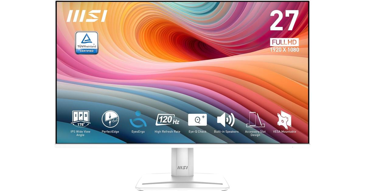 MSI PRO MP275W E2 27" IPS Full HD 120Hz 1 ms Eye Care VESA Mountable Built-in Speakers Tilt ...