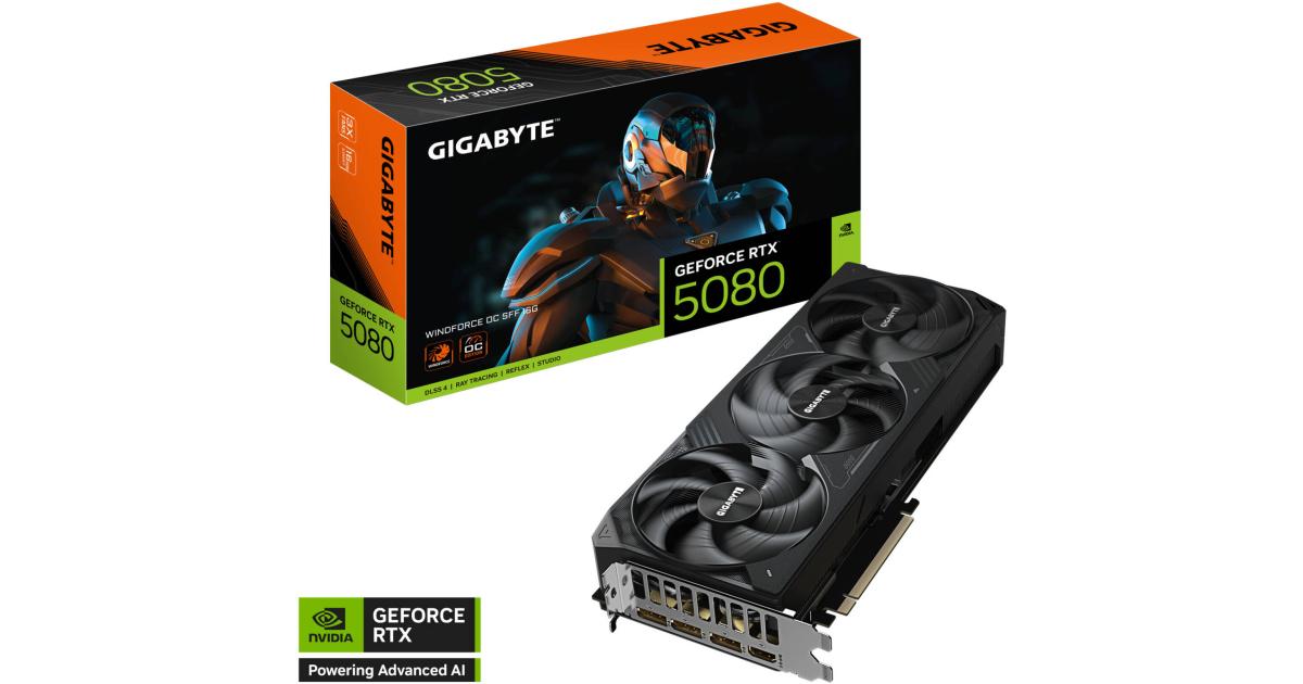 GIGABYTE GeForce RTX 5080 WINDFORCE OC SFF 16GB GDDR7 256-Bit Memory ...