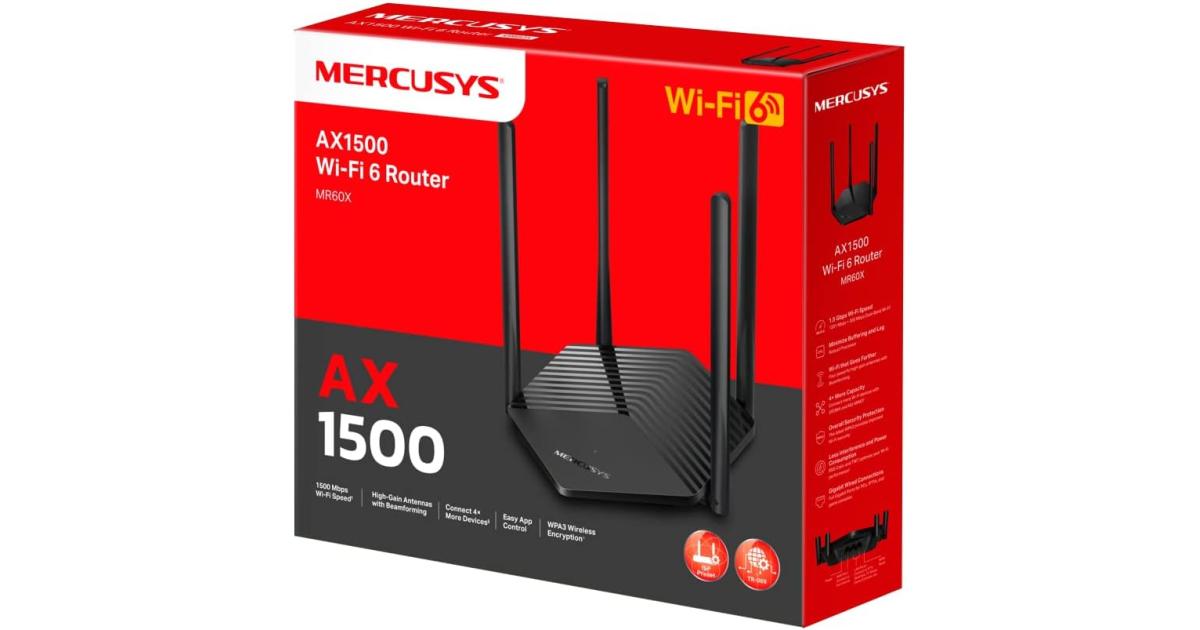 Mercusys MR60X AX1500 Wi-Fi 6 Router, Dual-Band, Wired/ Wireless, OFDMA ...