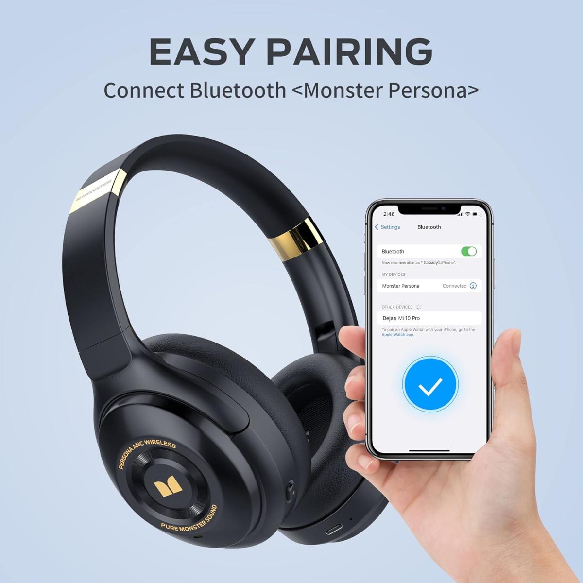 Monster Persona ANC Headphones Over Ear, Wireless Headphones Hi-Fi ...