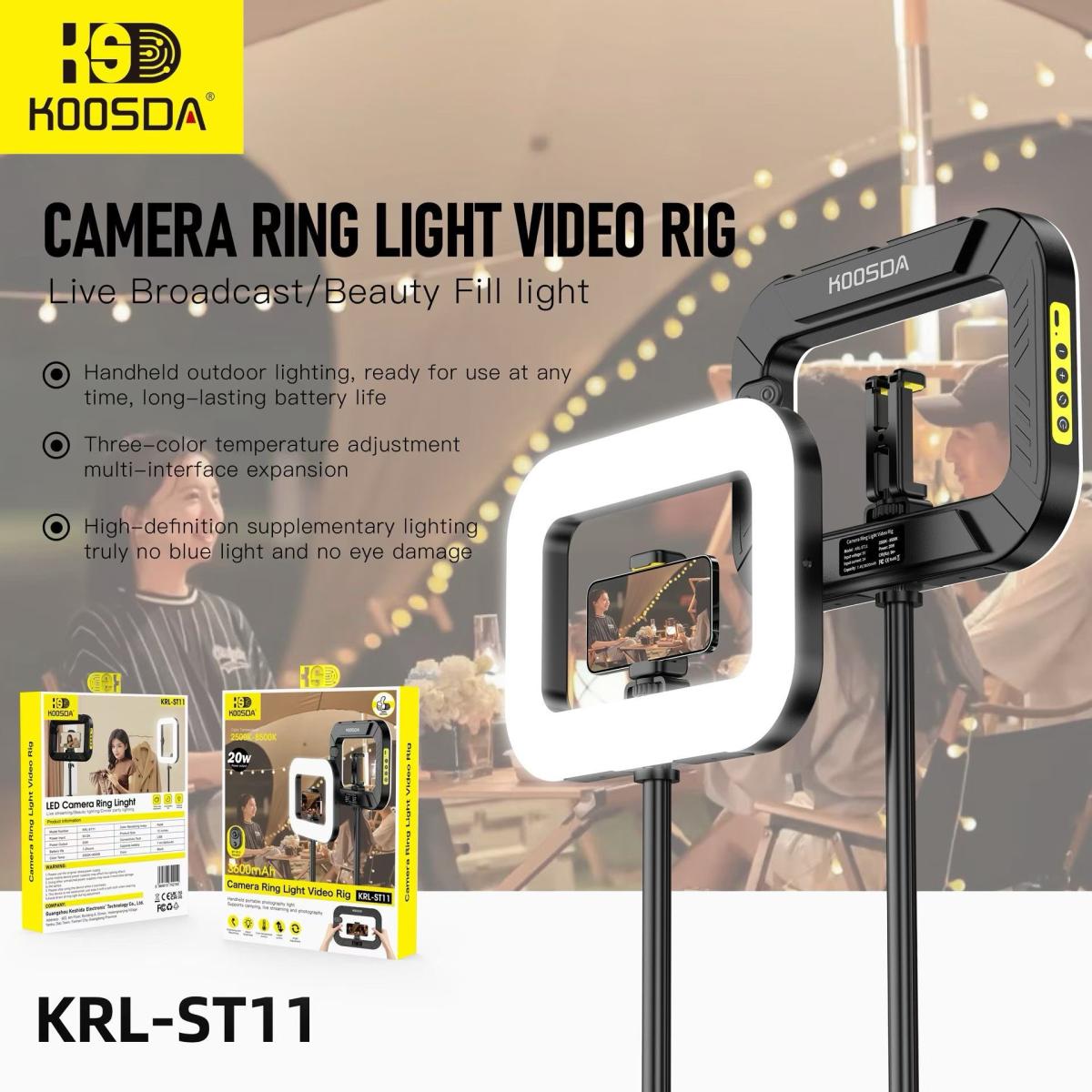 KOOSDA KRL-ST11 Camera Ring Light Video Ring Adjustable Color ...