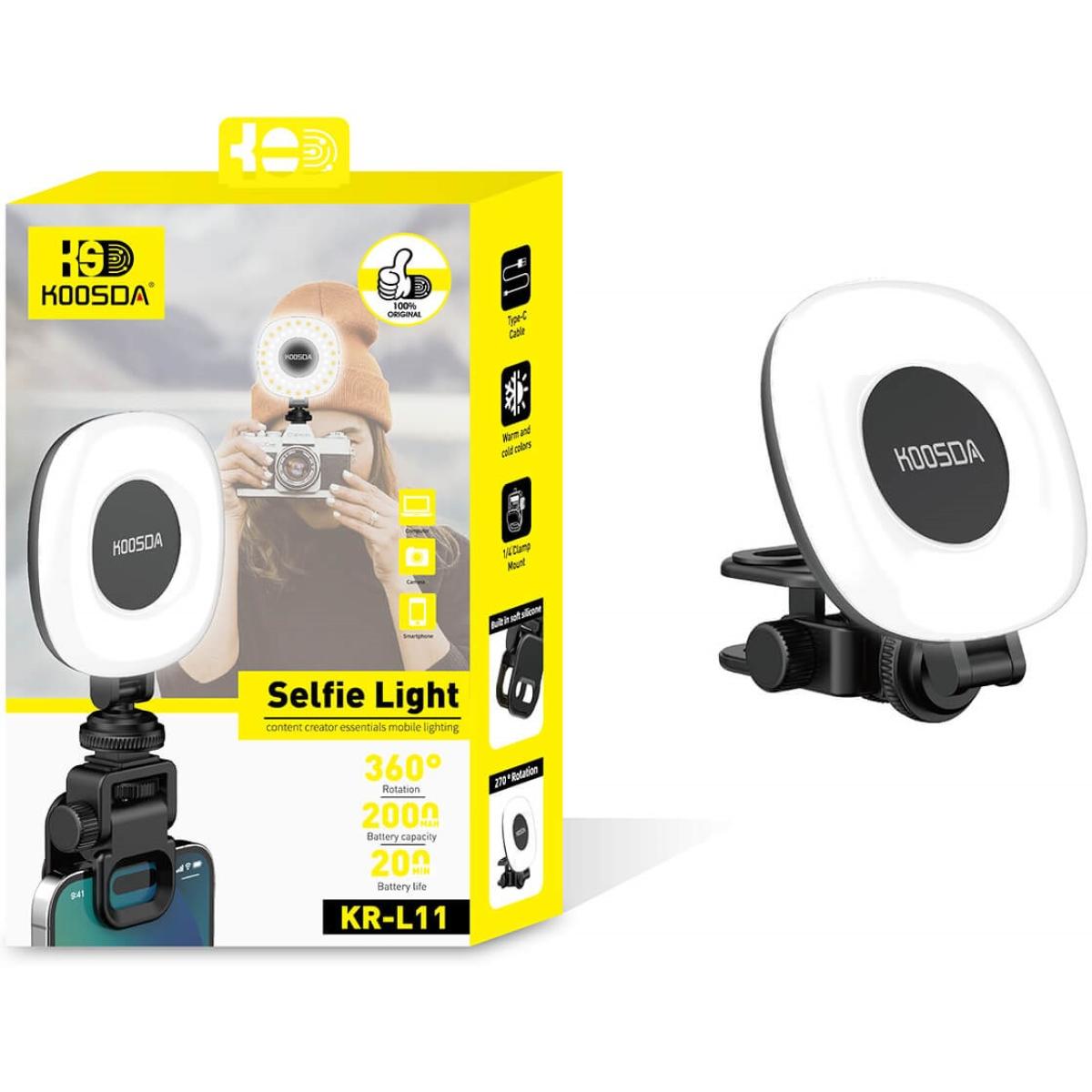 KOOSDA KR-L11 Rechargeable LED Selfie Fill Light | Clip-On Phone Light ...