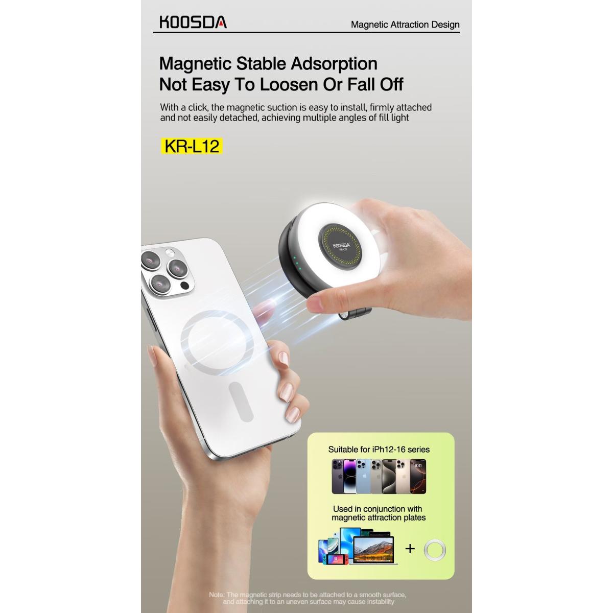 KOOSDA KR-L12 Magnetic Selfie Light Portable USB Rechargeable ...