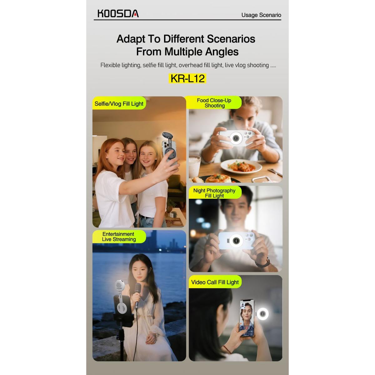 KOOSDA KR-L12 Magnetic Selfie Light Portable USB Rechargeable ...