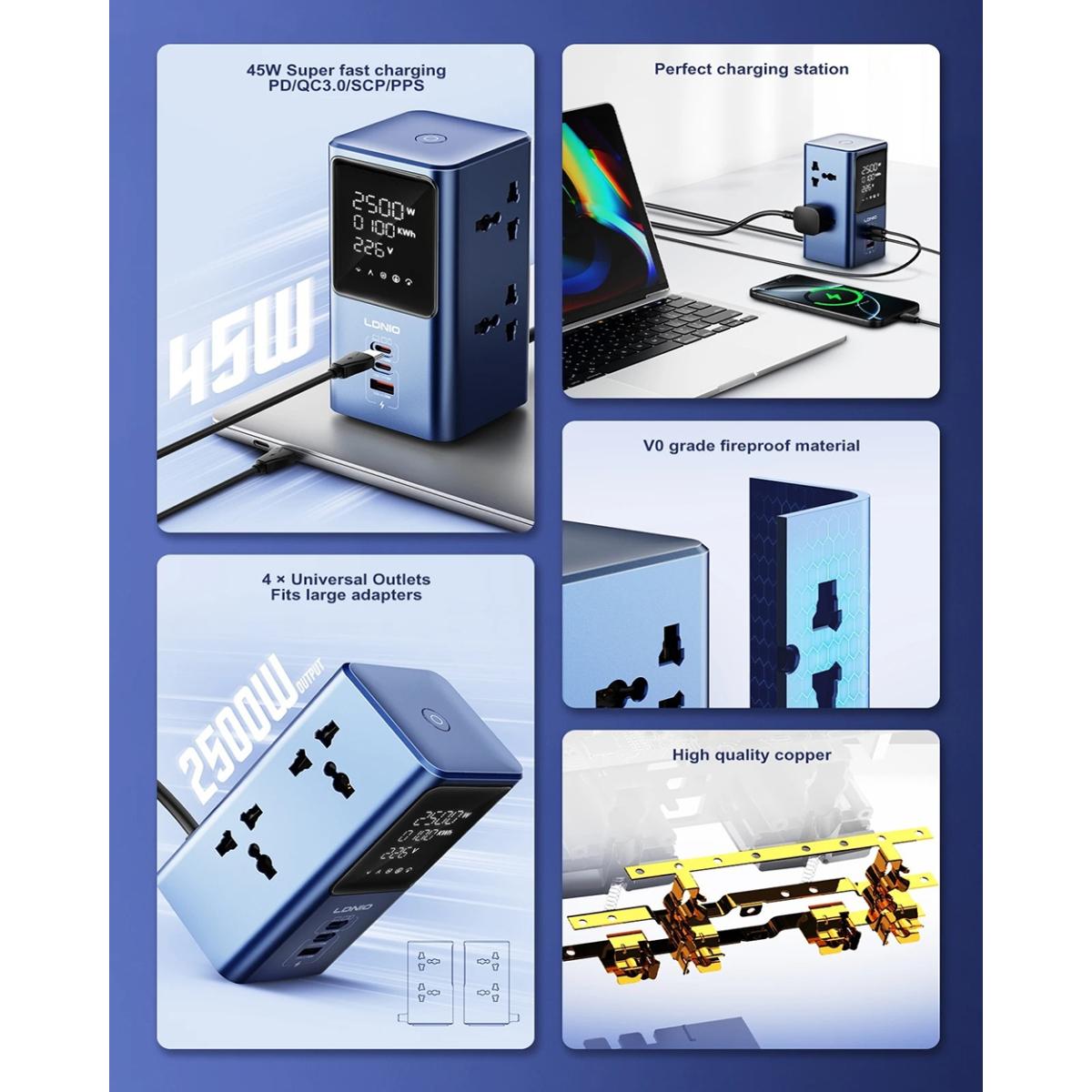 LDNIO SC2 Universal 4AC Outlets Power Strip Surge Protector Extension ...