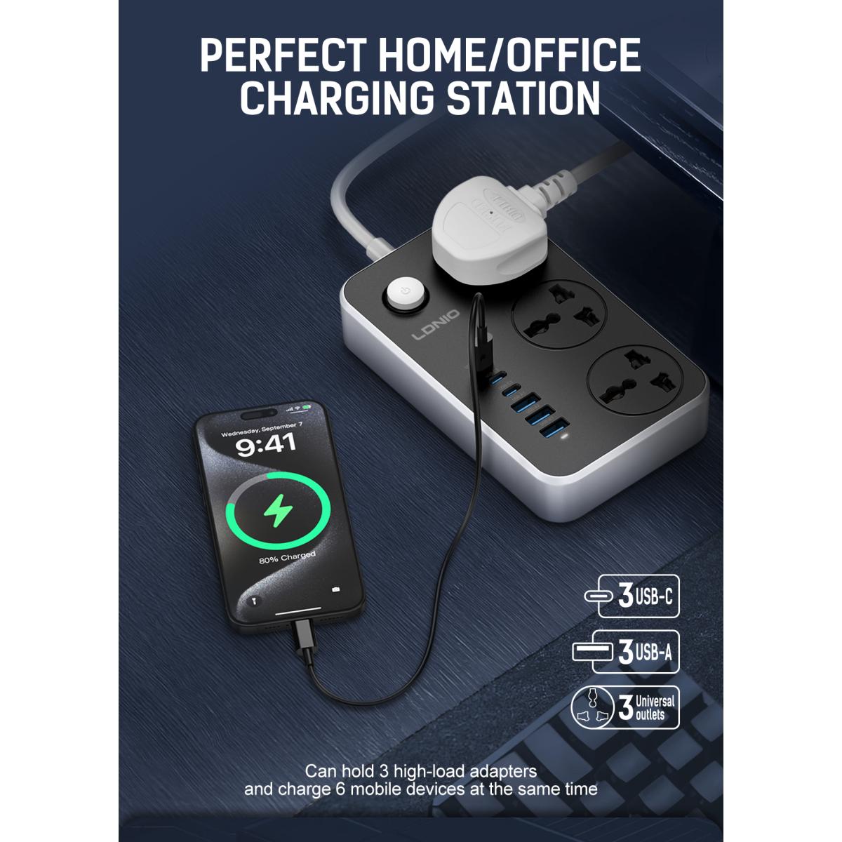 LDNIO SC3604C Multi Plug Universal Power Strip 3 Outlets Universal USB ...
