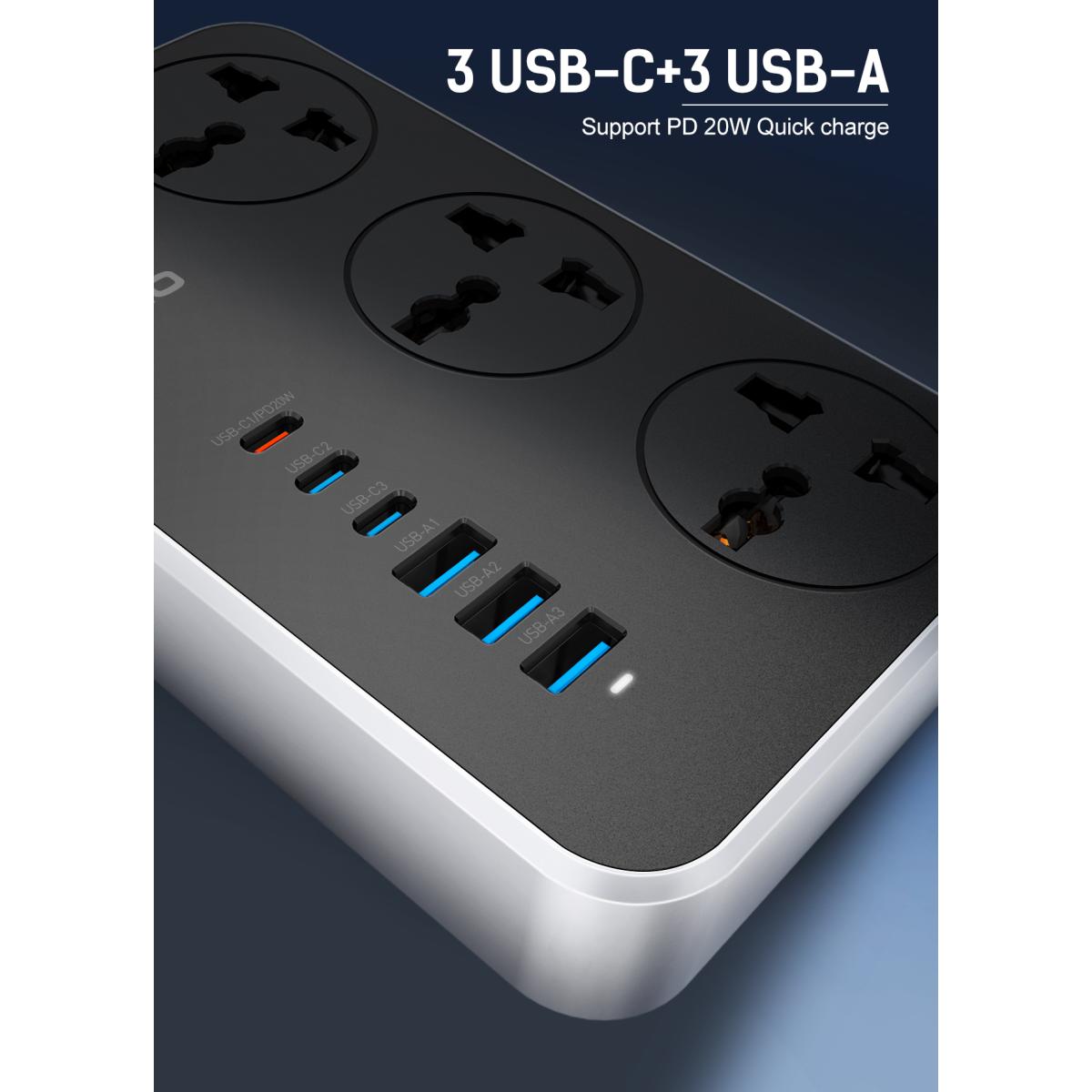 LDNIO SC3604C Multi Plug Universal Power Strip 3 Outlets Universal USB ...