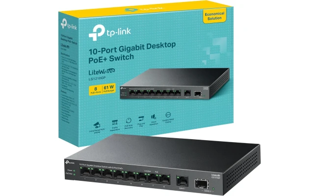 TP-Link LS1210GP 10-Port Gigabit Desktop Switch with 8-Port PoE+ 9x ...